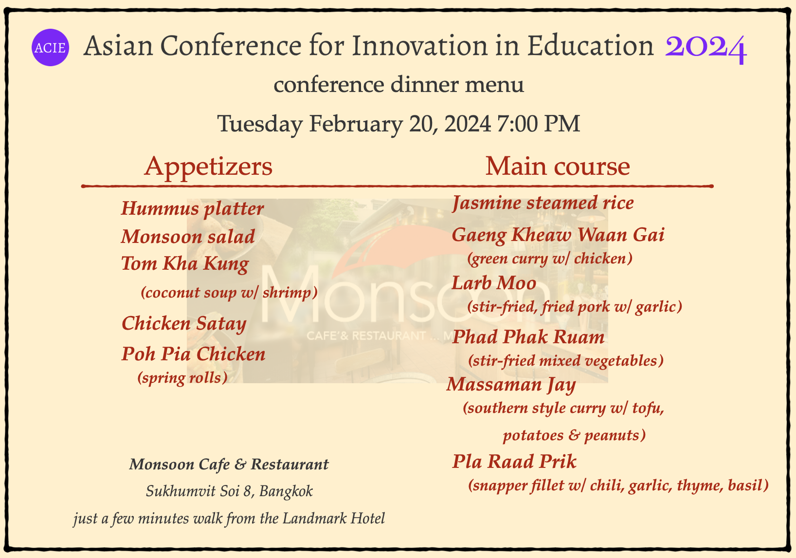 Conference dinner at Monsoon Restaurant | Asian Conference for ...